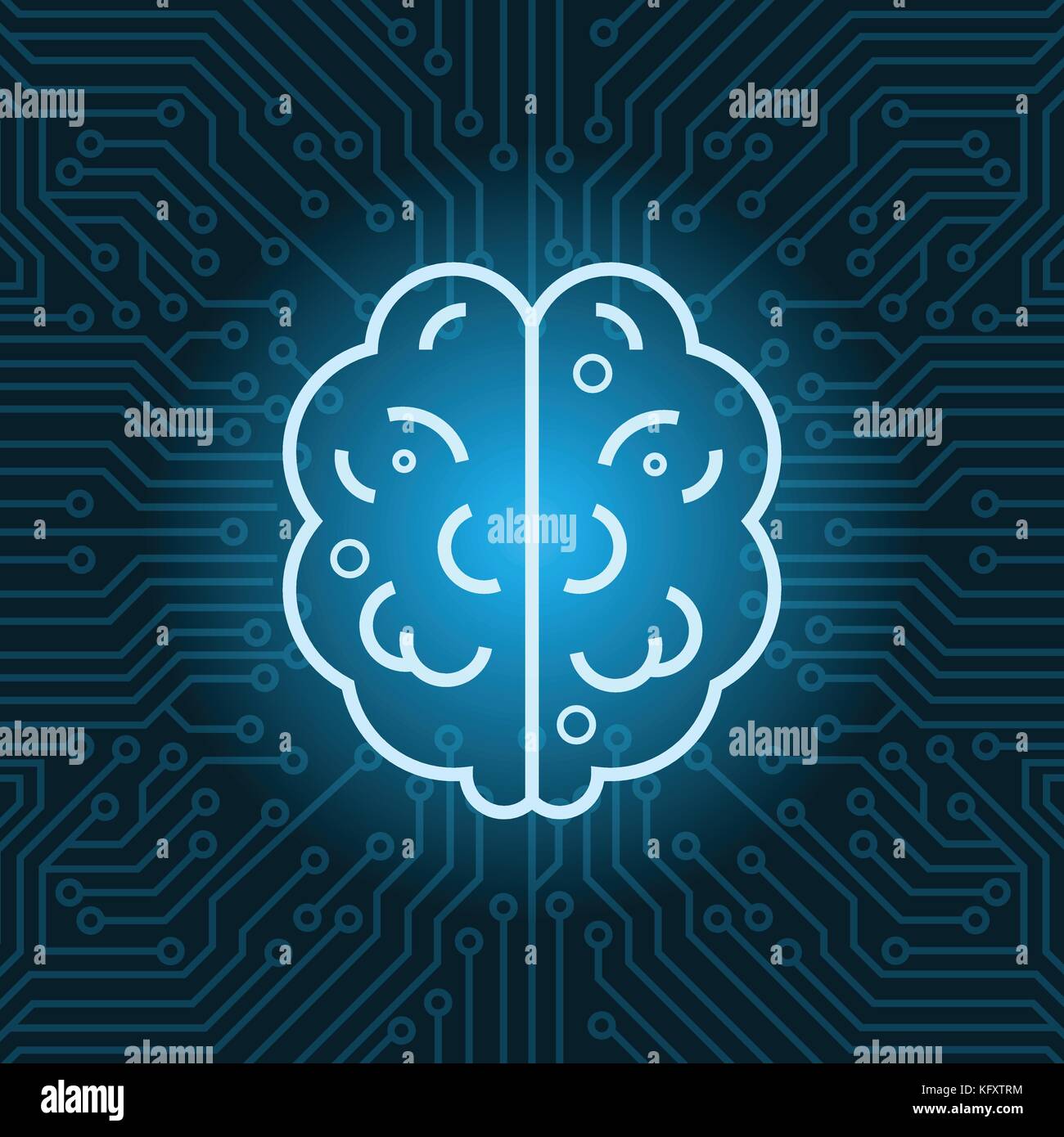 Brain Shape Icon Over Blue Circuit Motherboard Background Top View ...