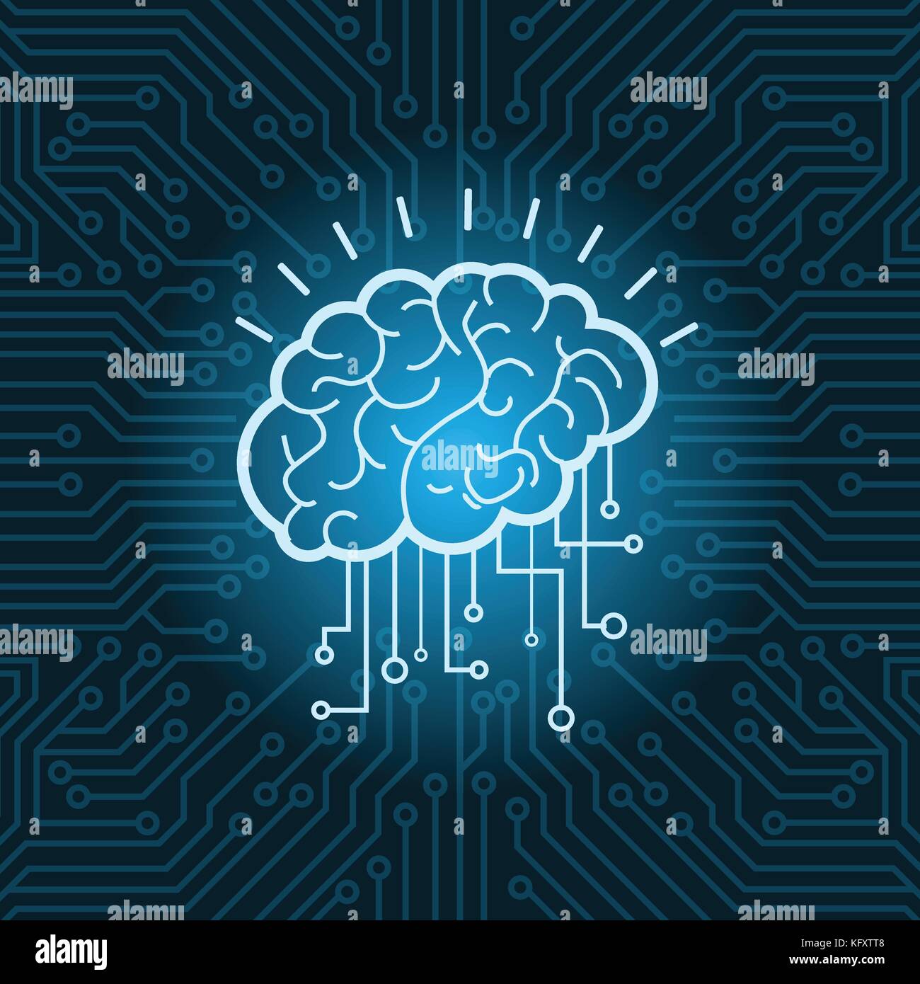 Brain Digital Form Icon Over Blue Circuit Background Stock Vector Image ...