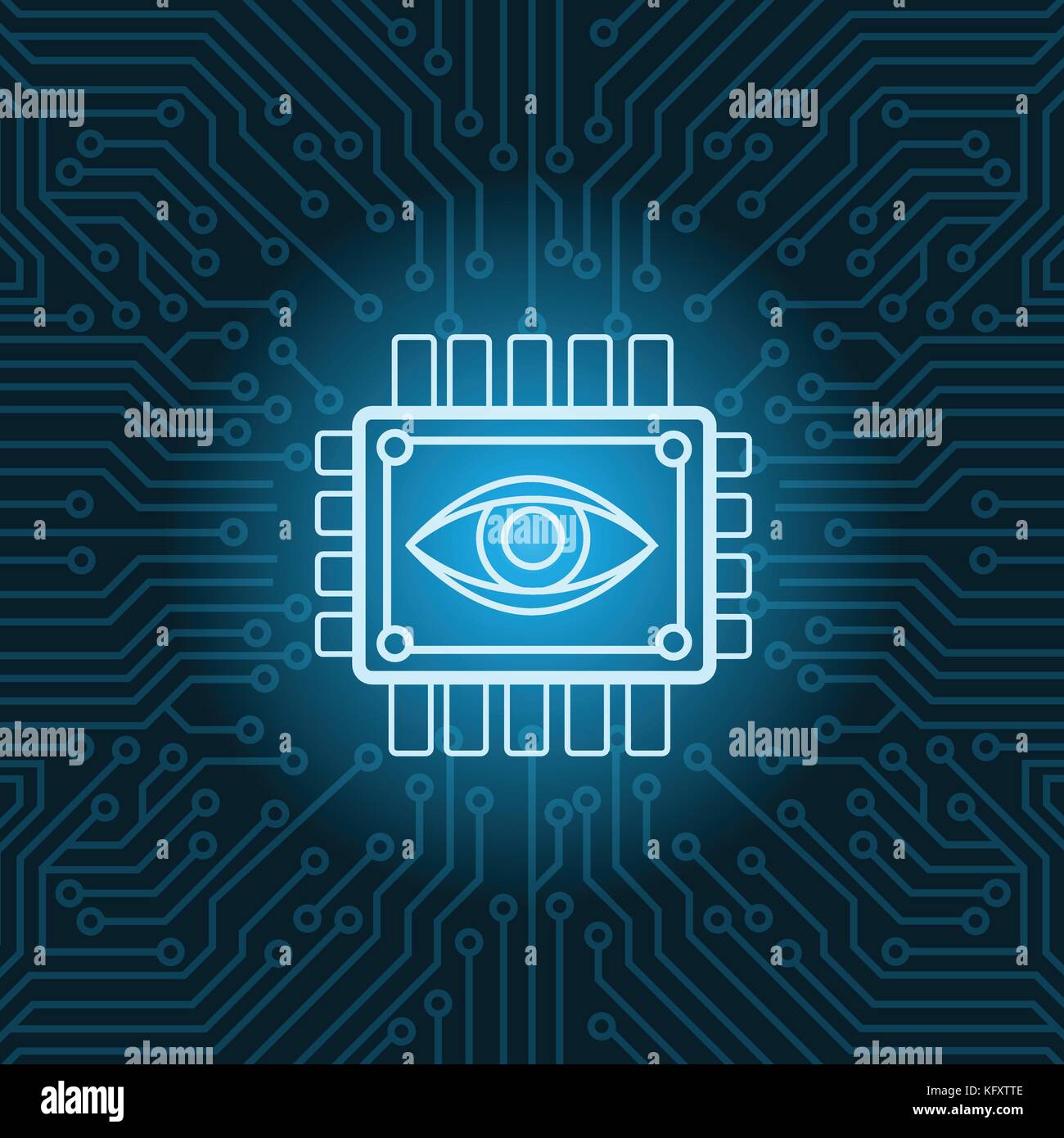 Human Eye Icon On Chip Over Blue Circuit Motherboard Background Stock ...