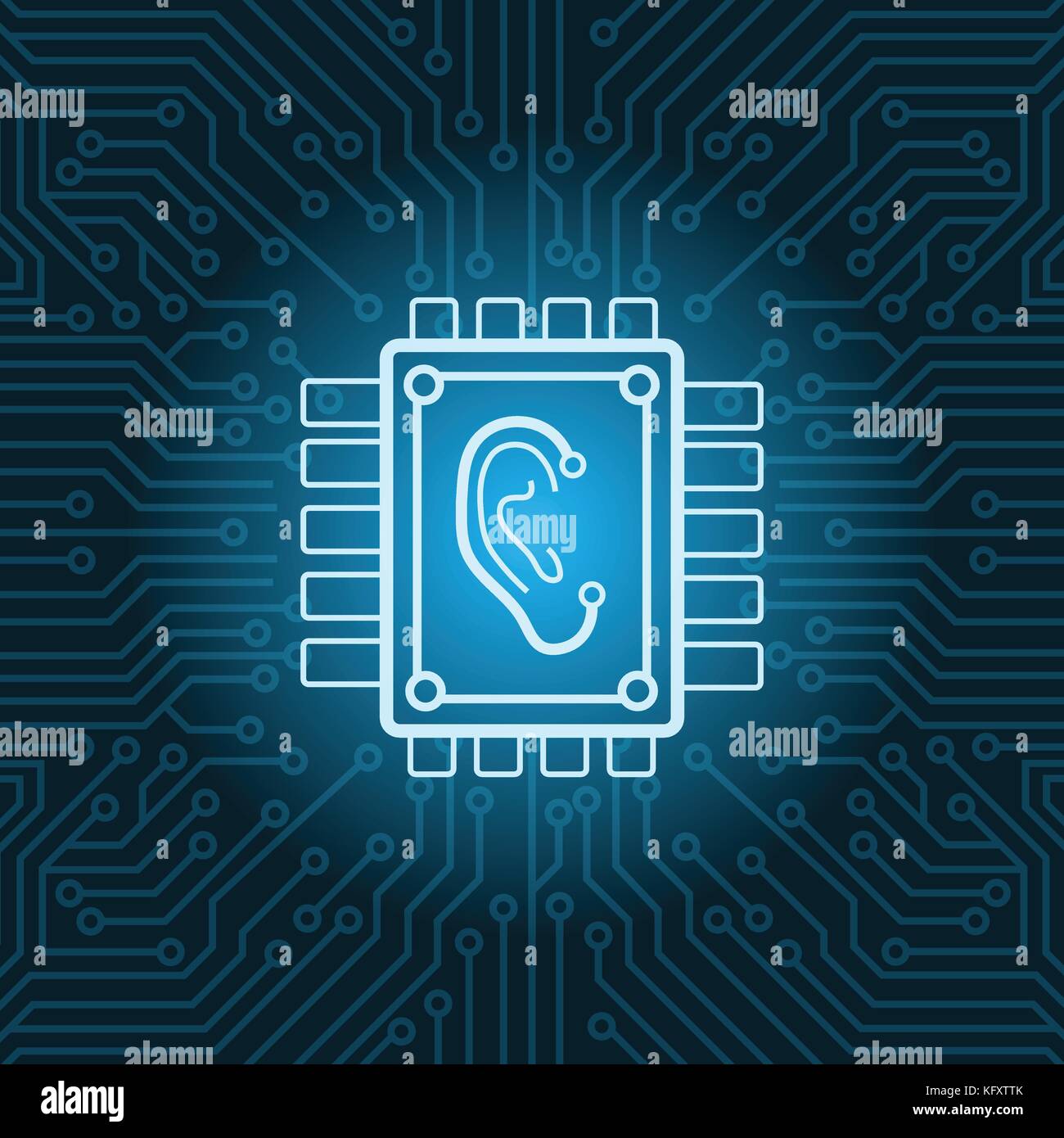 Human Ear Icon On Chip Over Blue Circuit Motherboard Background Stock ...