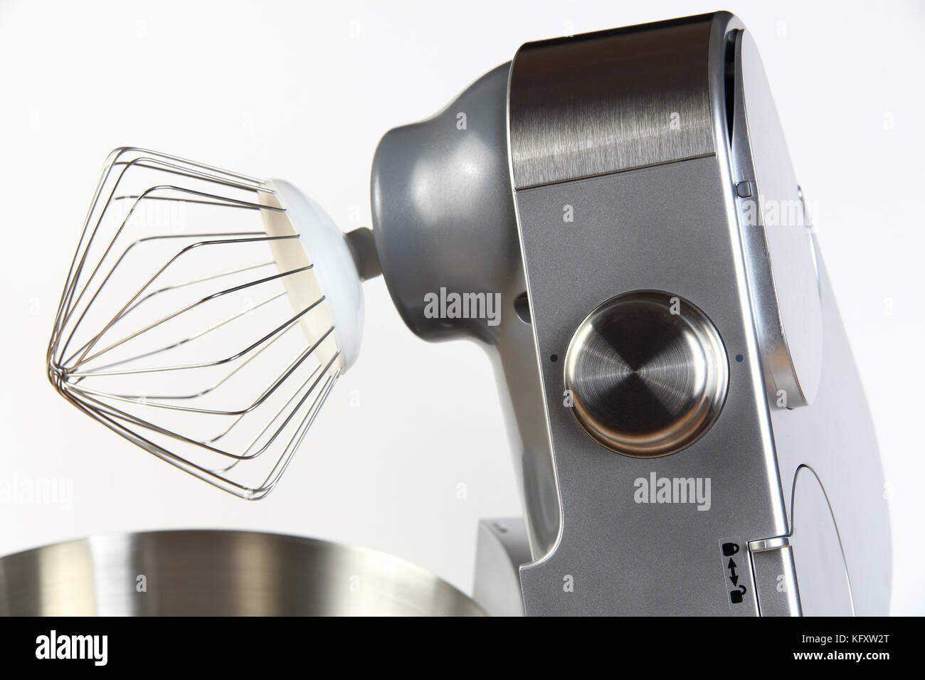 Top of modern mixer with steel whisk close up Stock Photo - Alamy