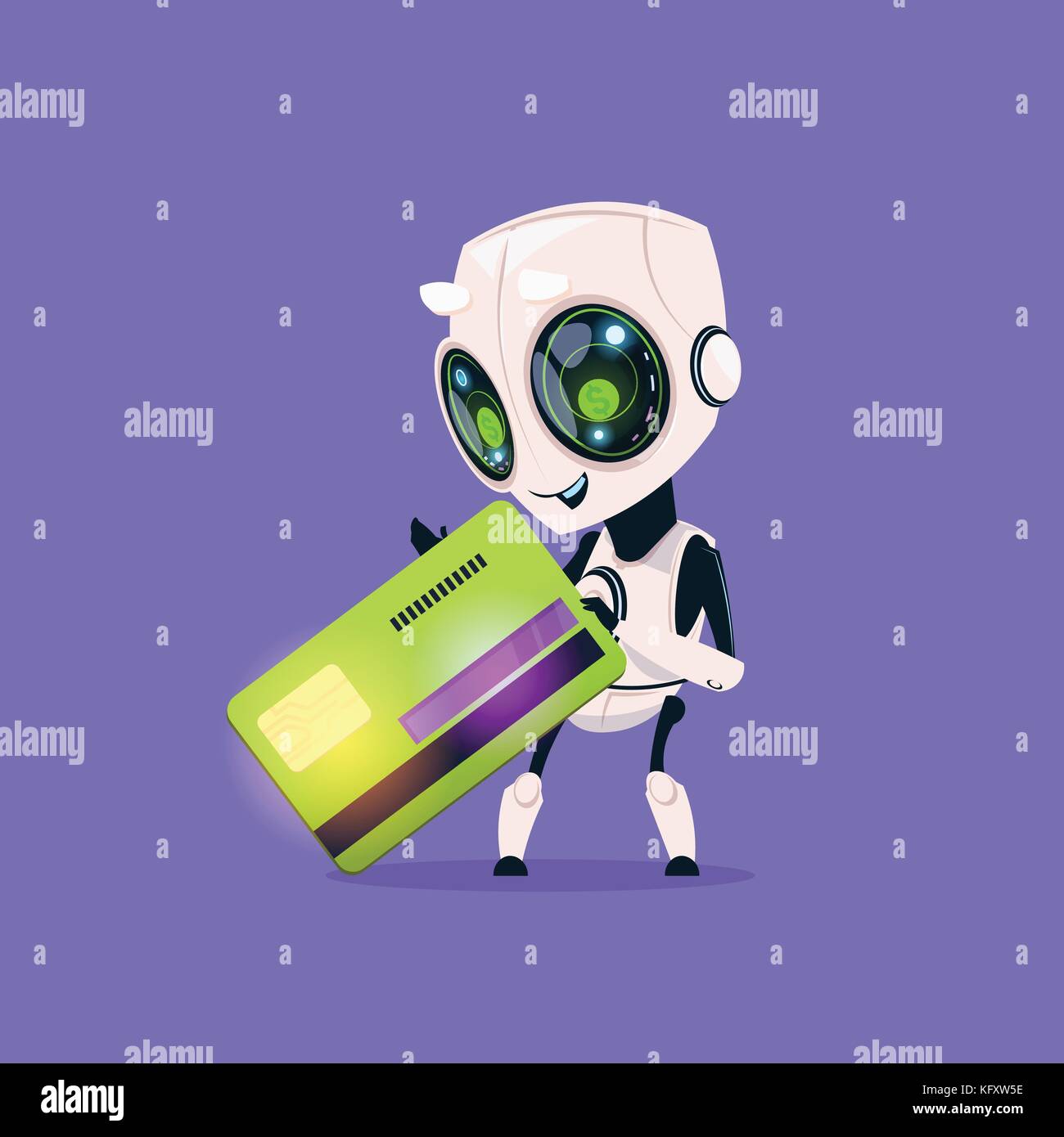 Cute Robot Hold Credit Card Isolated Icon On Blue Background Modern ...
