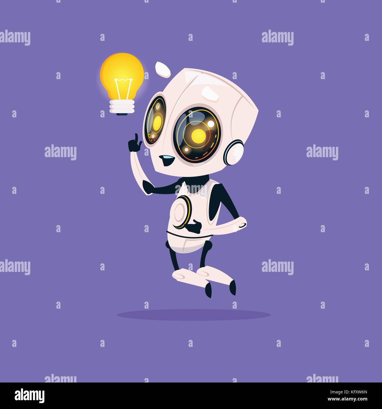 Cute Robot Hold Light Bulb Isolated Icon On Blue Background Modern ... Cute Robot Hold Light Bulb Isolated Icon On Blue Background Modern ...