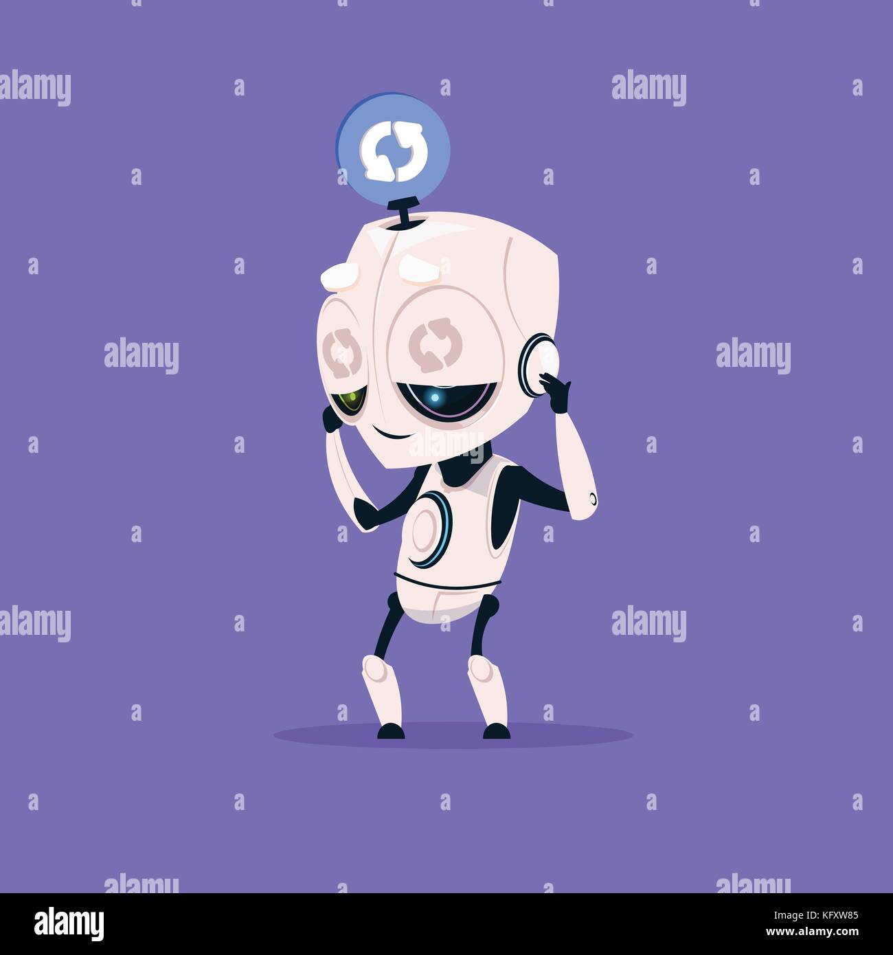 Cute Robot Updating Software Isolated Icon On Blue Background Modern ...