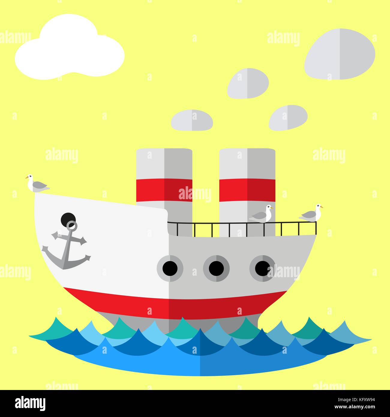 Retro steam ship flat vector poster Stock Vector Image & Art - Alamy