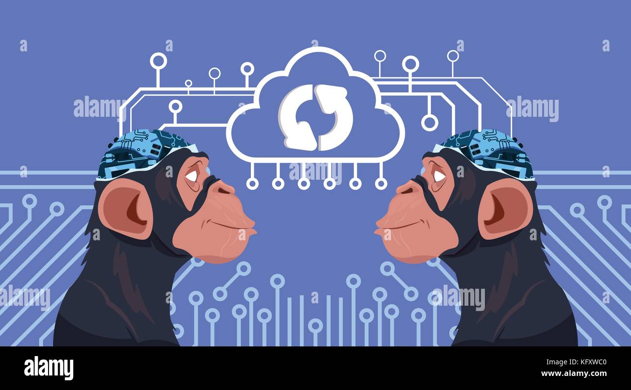 Monkey Heads With Cyborg Brain Updating Over Circuit Background ...
