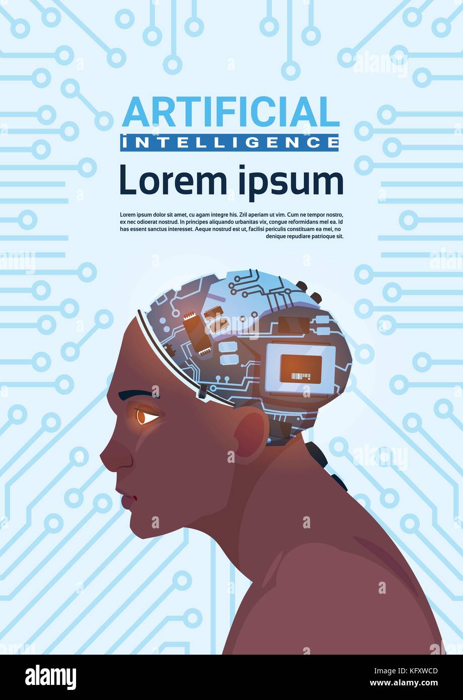 Male African American Head With Modern Cyborg Brain Over Circuit ...