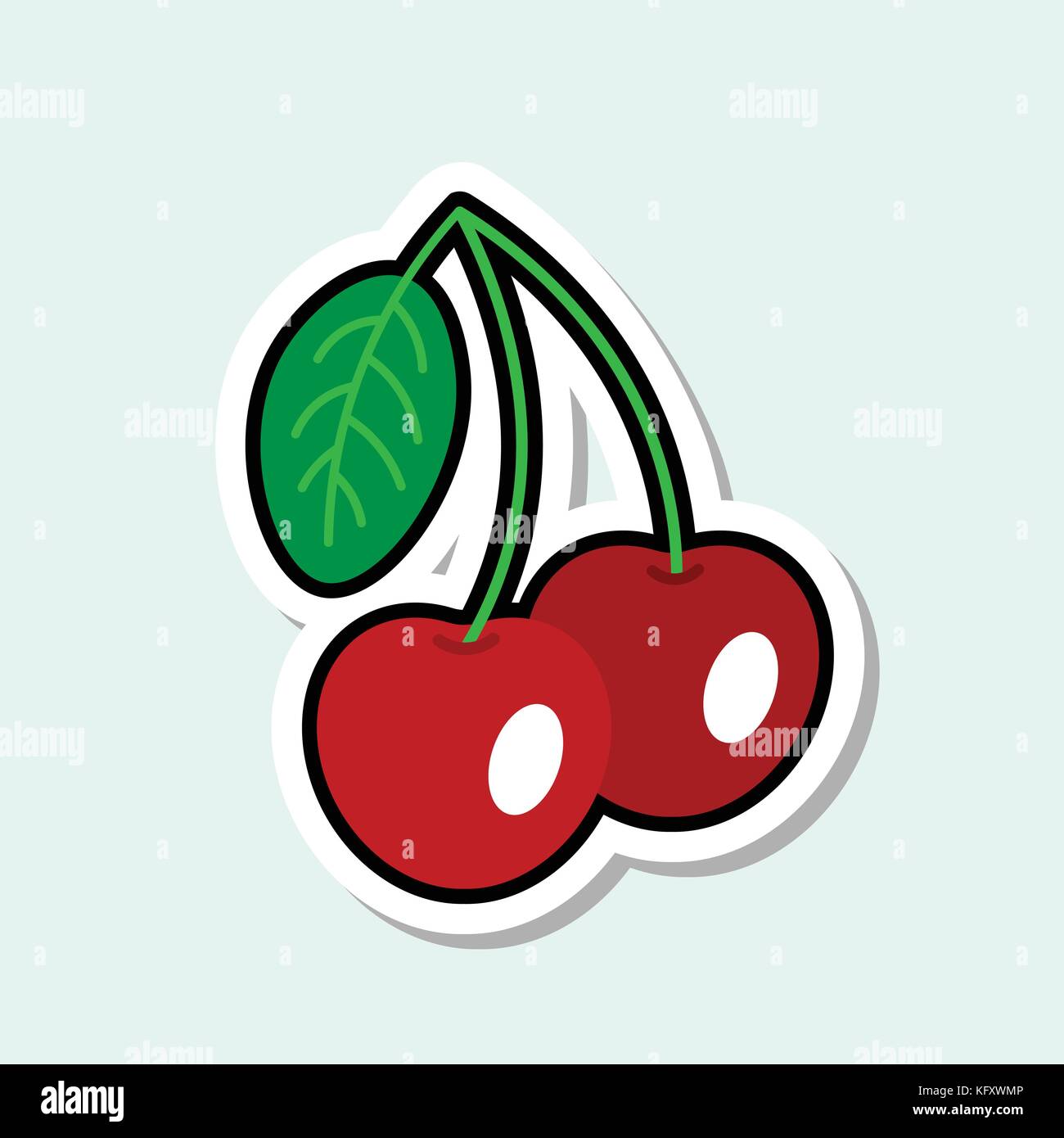 Cherry Sticker On Blue Background Colorful Fruit Icon Stock Vector ...