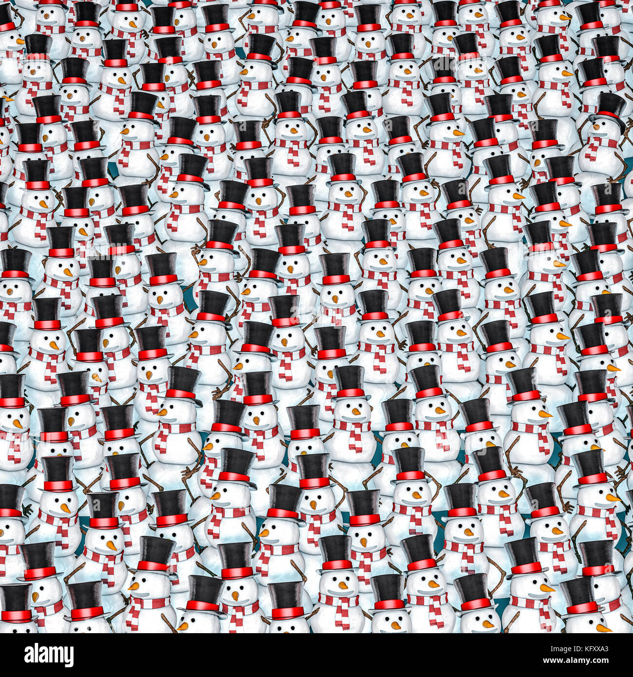 Snowman crowd concept / 3D illustration of over one hundred snowmen ...