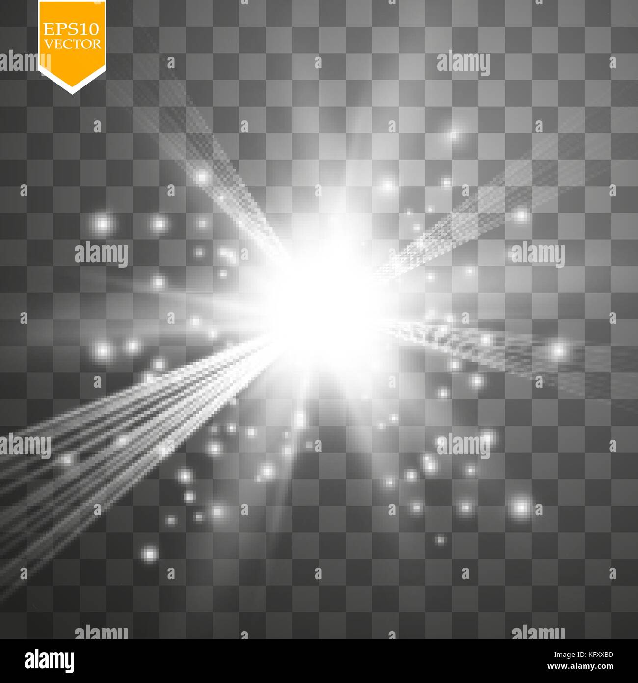 Glow light effect. Starburst with sparkles on transparent background. Vector illustration. Sun ...