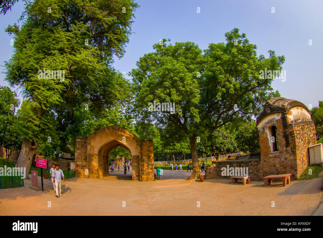 DELHI, INDIA - SEPTEMBER 25 2017: Stoned structure near of Qutub Minar ...
