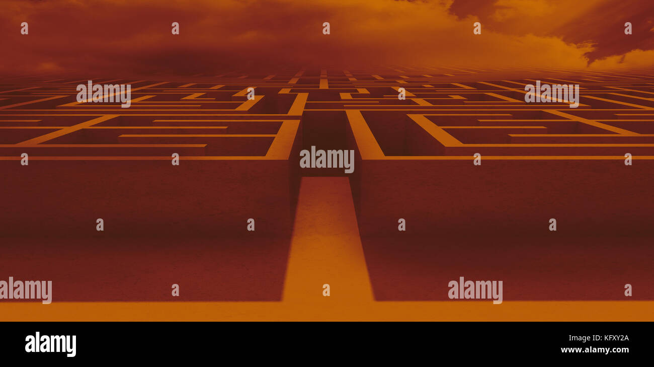 Digitally generated big 3d maze under clouds Stock Photo - Alamy