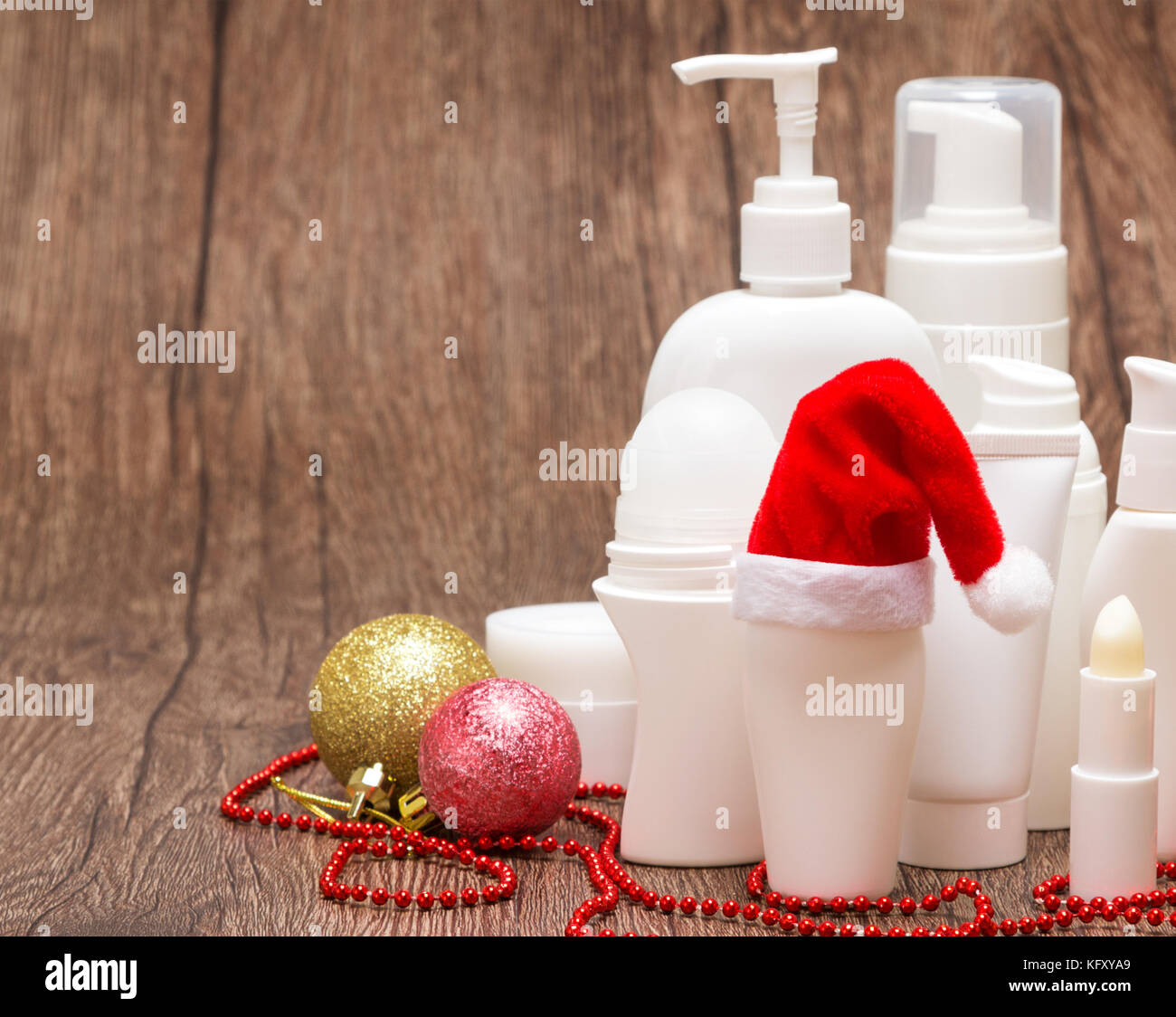 Christmas skincare cosmetics. Various cosmetic products for face and ...