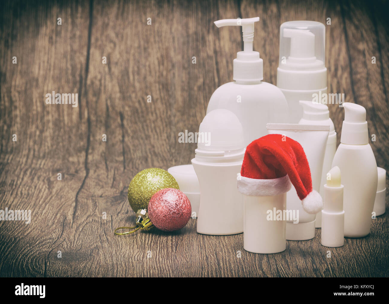 Christmas cosmetics. Cosmetic products for face and body care with ...