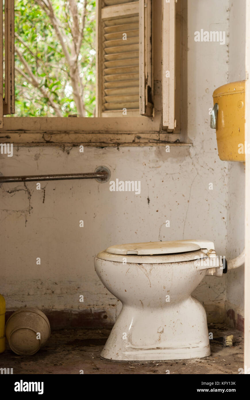 Broken toilet in abandoned sanatorium - hospital room Stock Photo - Alamy