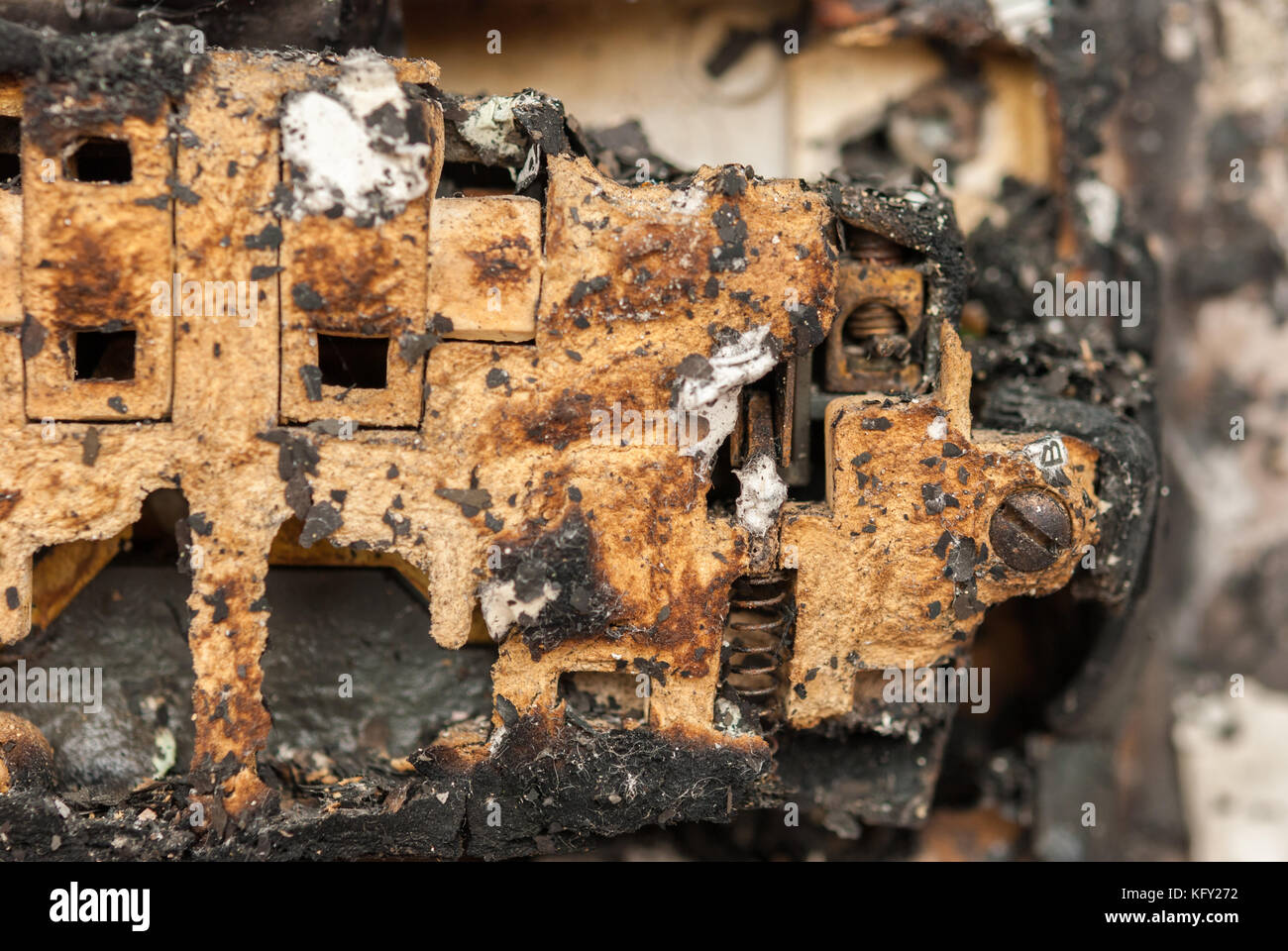 Electrical sockets melted after burning in fire - abandoned sanatorium ...