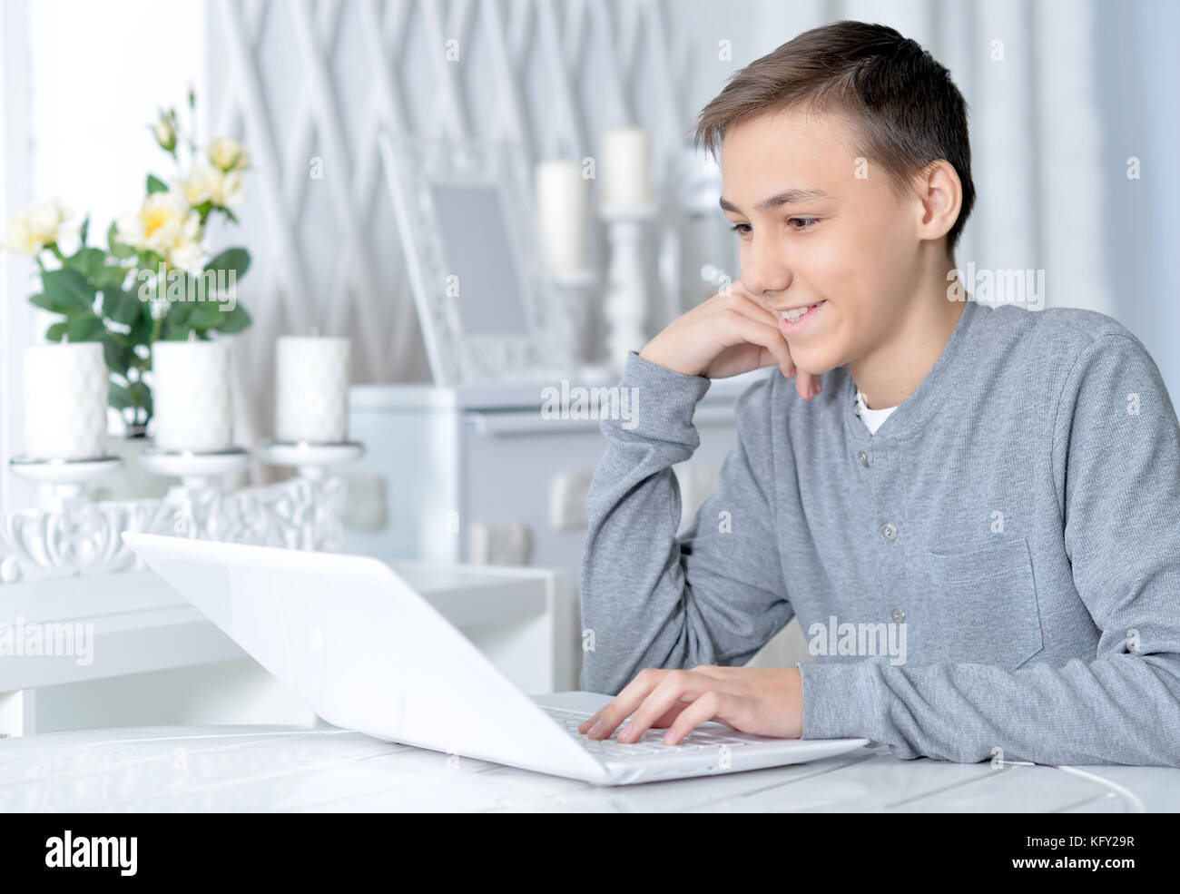 boy with modern laptop Stock Photo - Alamy