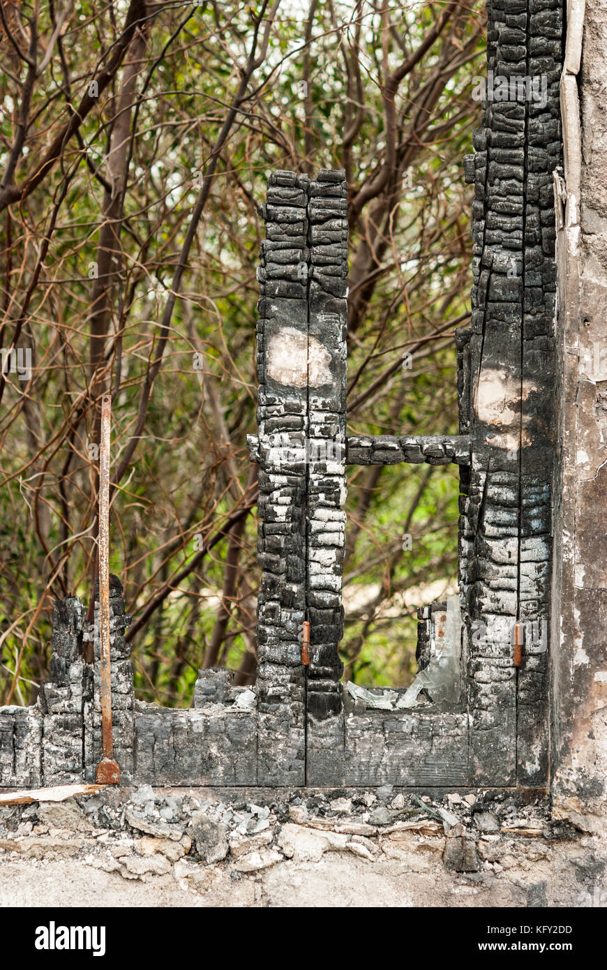 Window in burned house with green forest background Stock Photo - Alamy