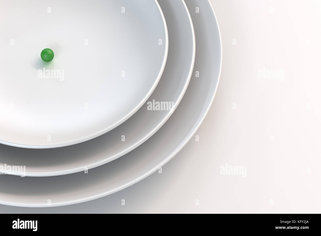A green pea resting on a set of plates. Hunger concept. eD illustration ...