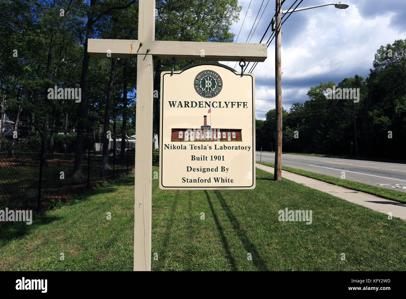 Sign outside Wardenclyffe laboratory of Nikolas Tesla built in 1901 ...