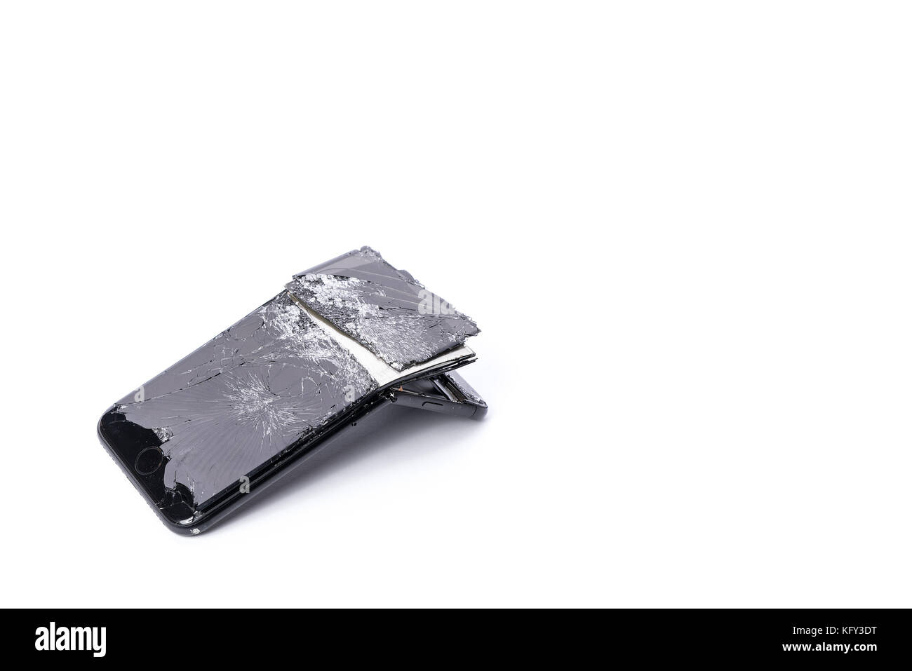 Modern mobile smartphone with broken screen and bent back cover ...