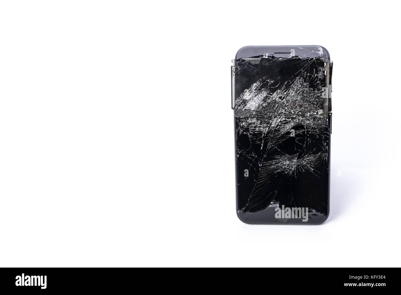 Modern mobile smartphone with broken screen and bent back cover ...