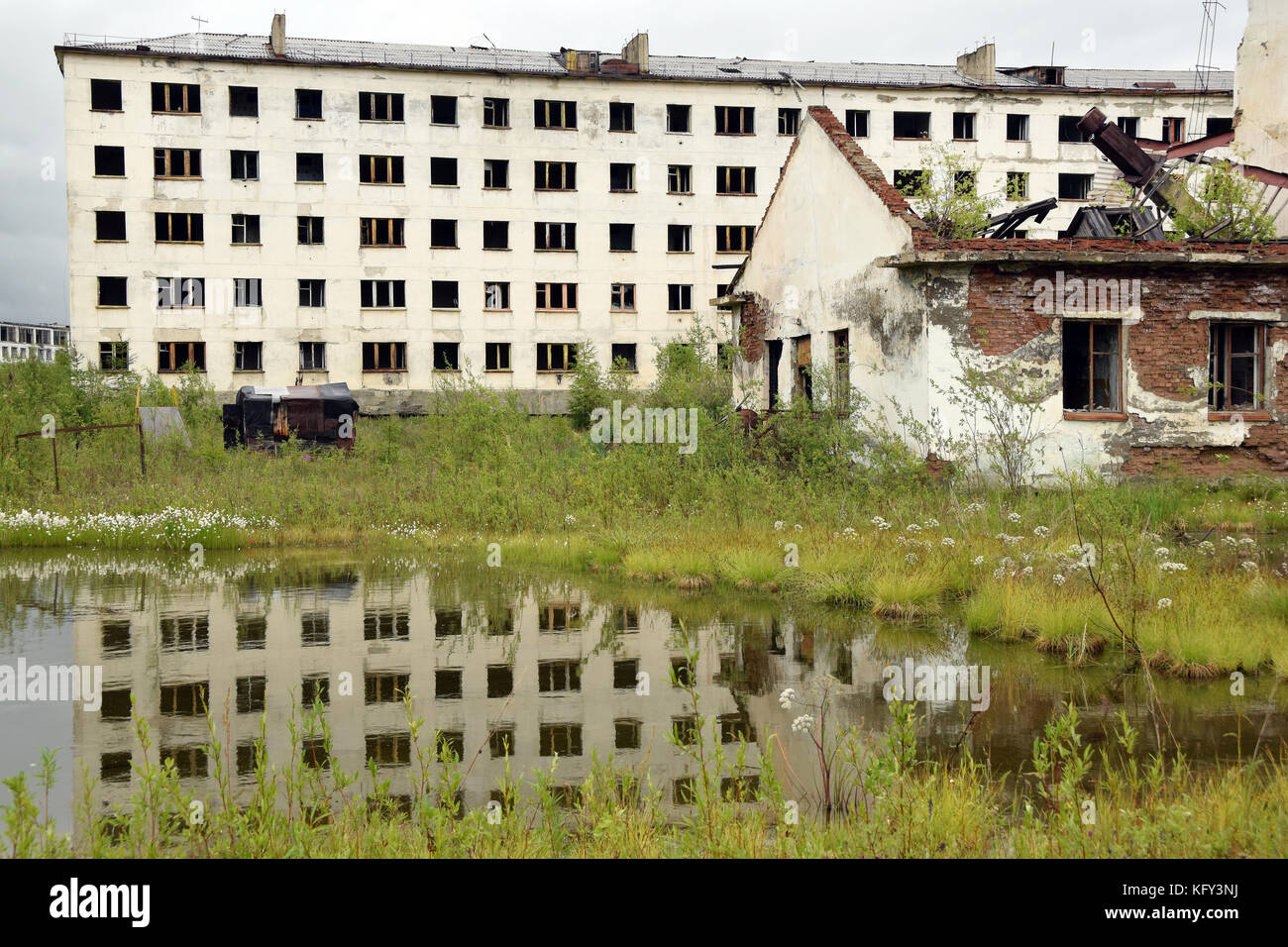 The ghost town of Kadykchan in the Kolyma region, north east Siberia ...