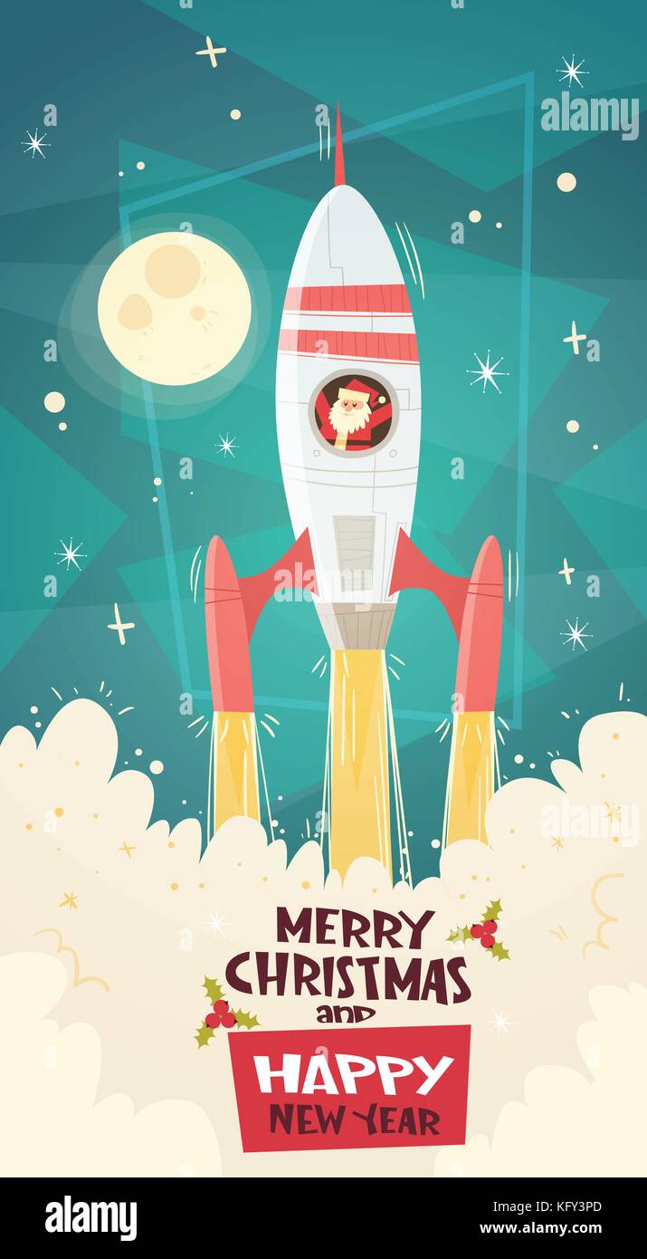 Santa in spaceship cartoon illustration hi-res stock photography and ...