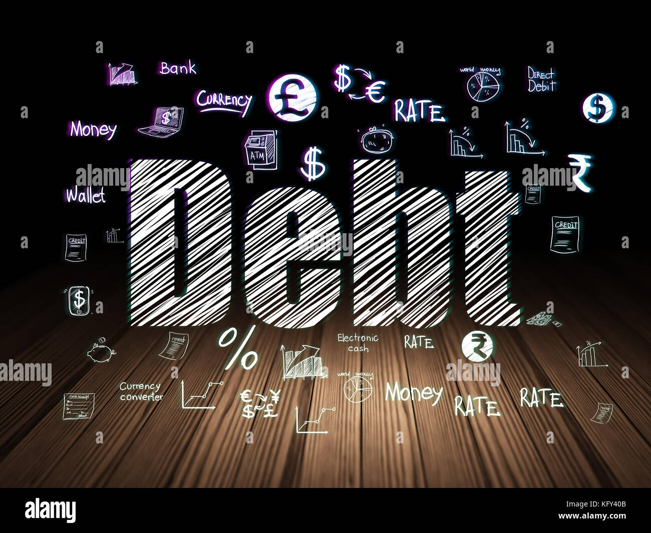 Money concept: Debt in grunge dark room Stock Photo - Alamy