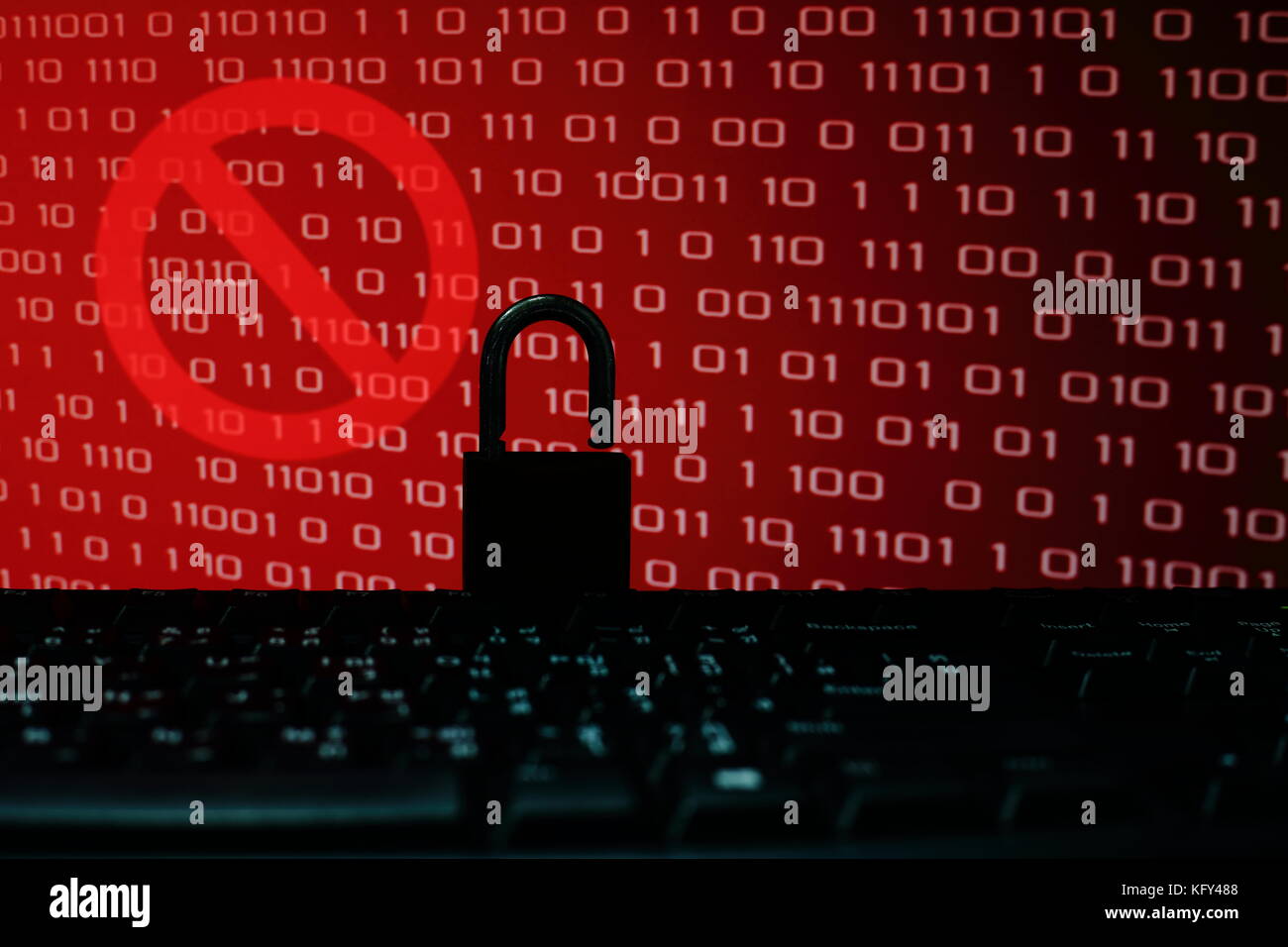 unlock lock in front of ransomware digital screen with numbers and ...