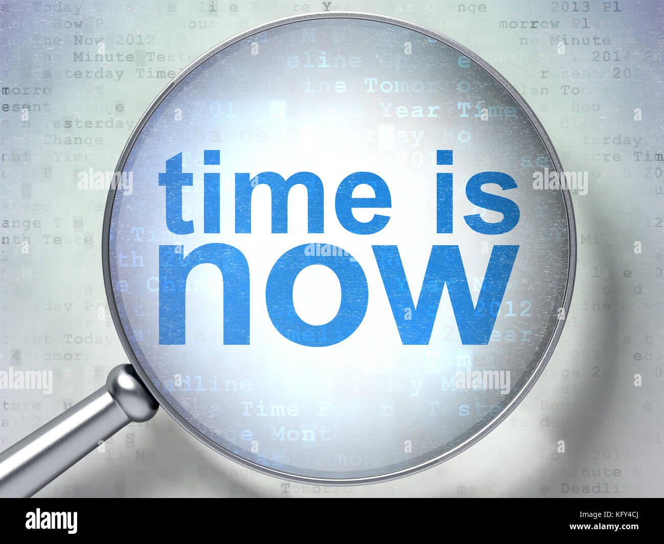 Timeline concept: Time is Now with optical glass Stock Photo - Alamy