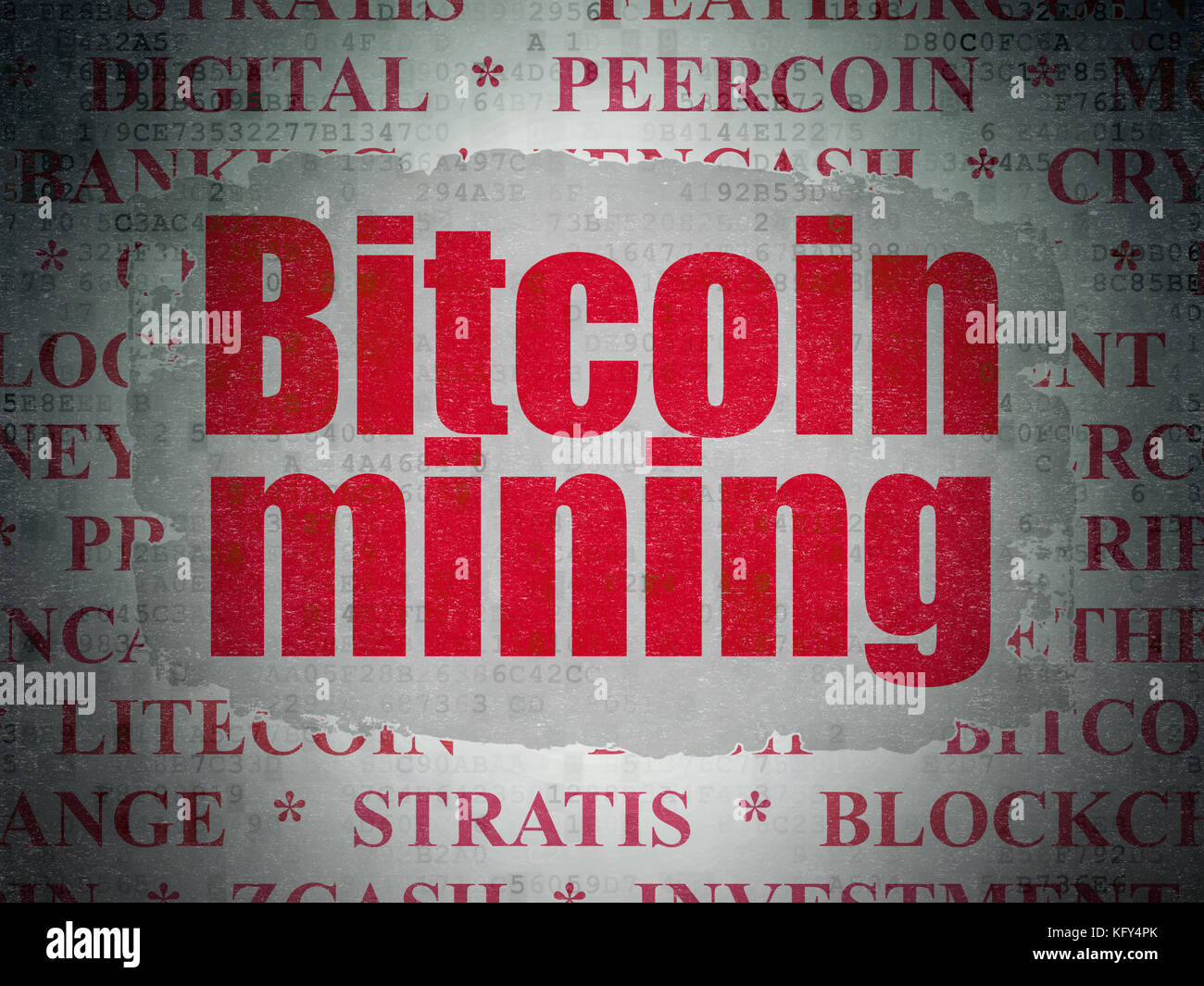 Blockchain concept: Bitcoin Mining on Digital Data Paper background ...