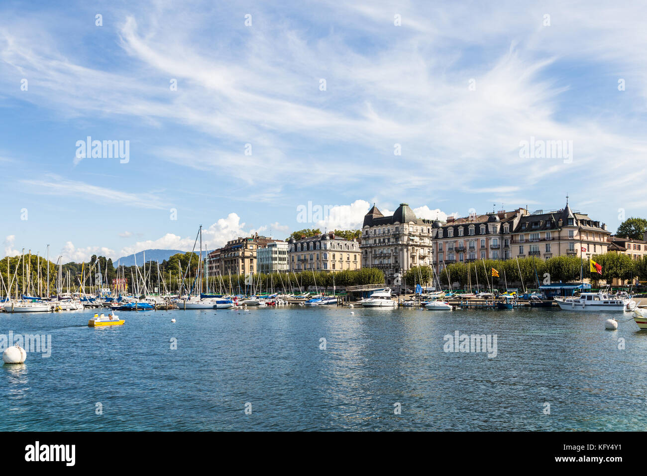 Geneva lake and cityscape on a sunny summer in Switzerland second ...