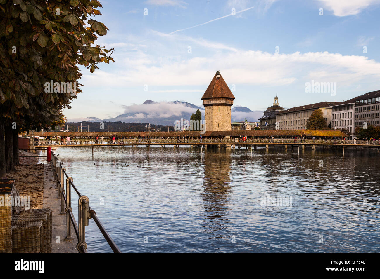 The famous wooden Chapel bridge in Lucerne in the heart of traditional ...