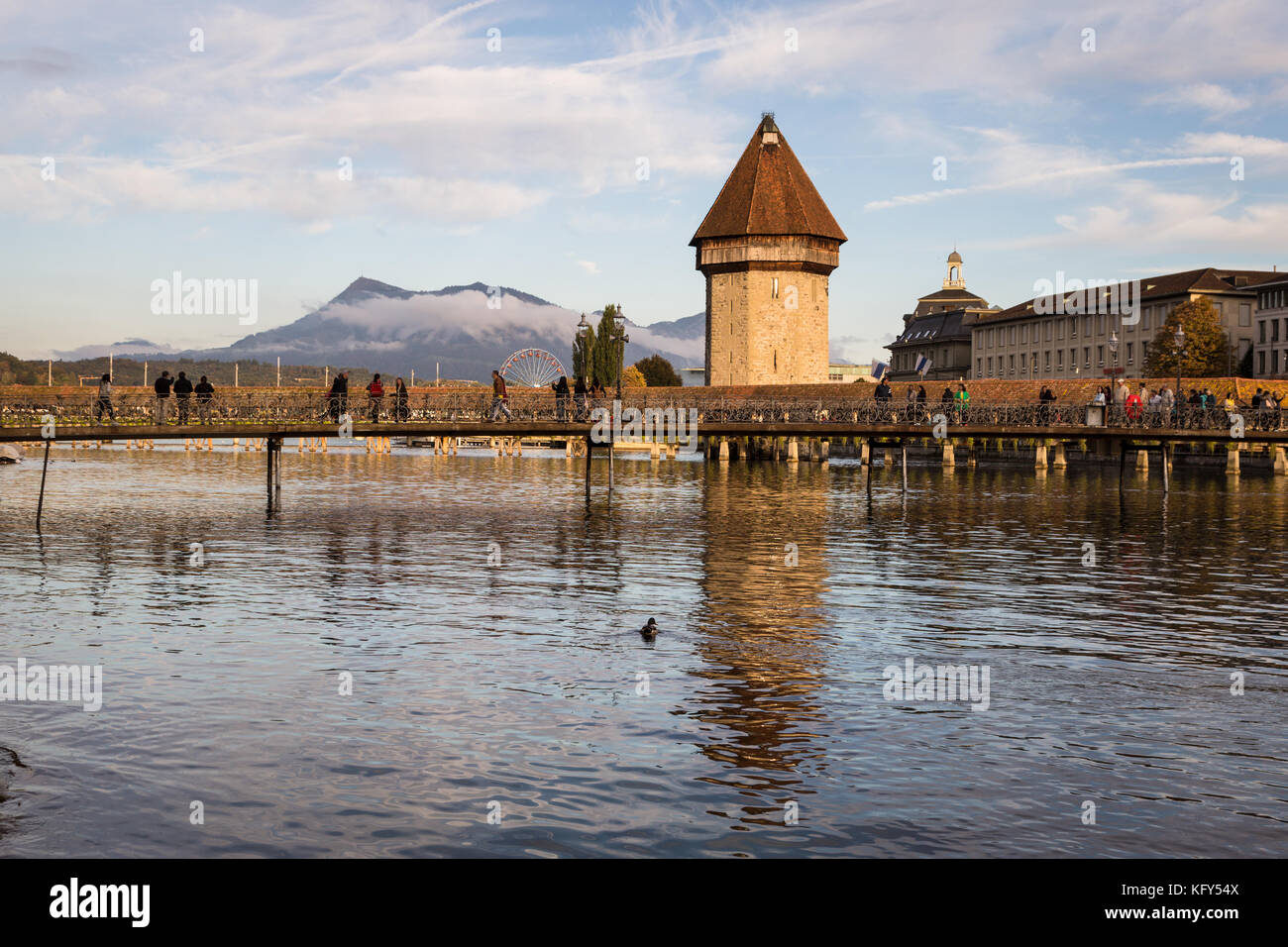The famous wooden Chapel bridge in Lucerne in the heart of traditional ...