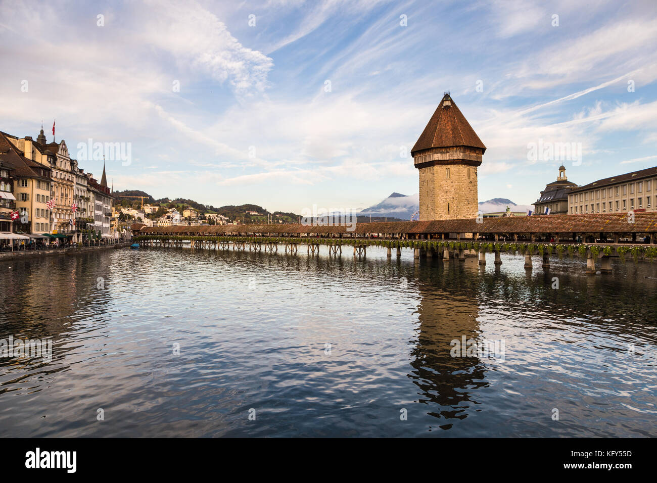 The famous wooden Chapel bridge in Lucerne in the heart of traditional ...
