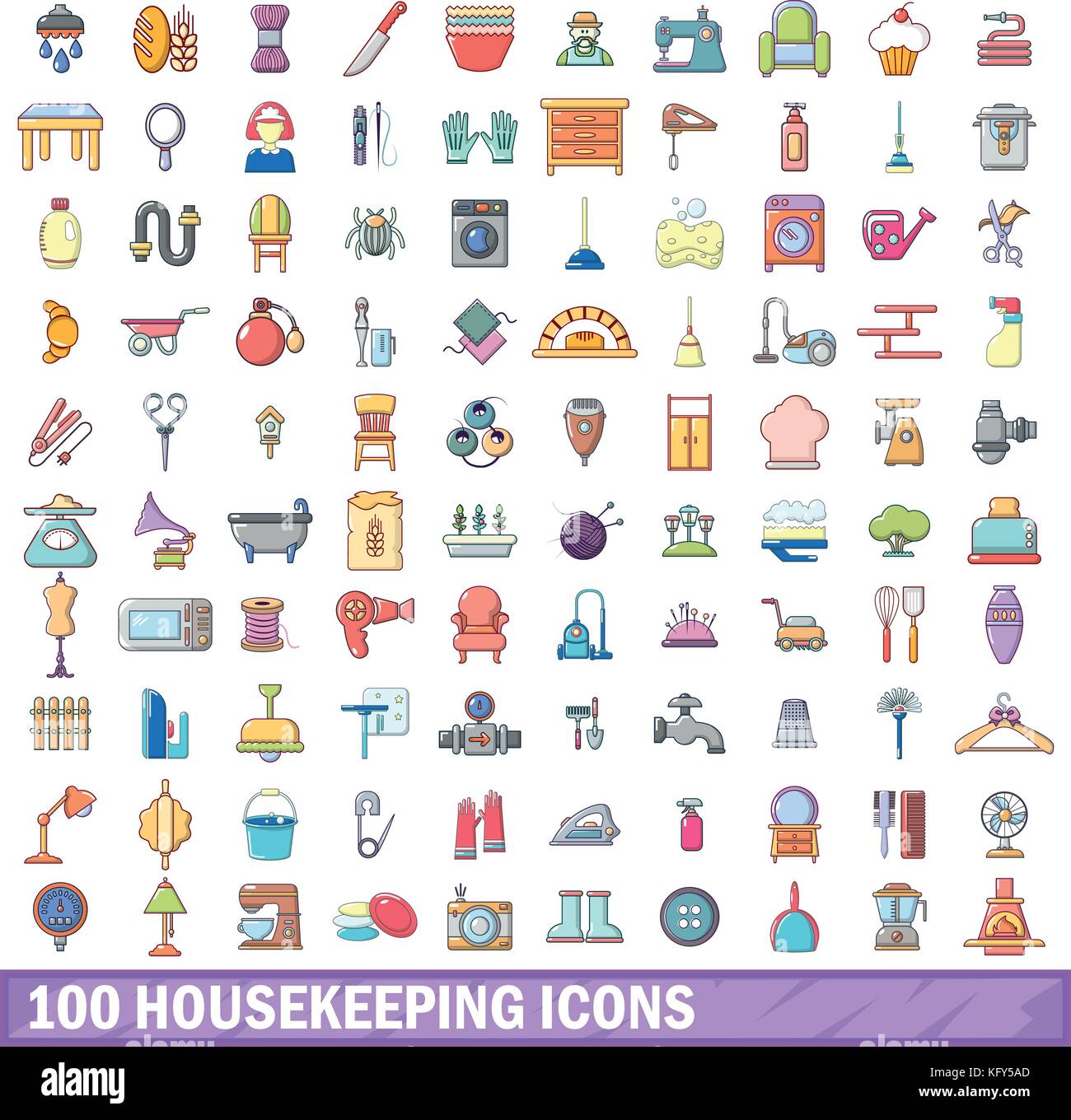 100 housekeeping icons set, cartoon style Stock Vector Image & Art - Alamy