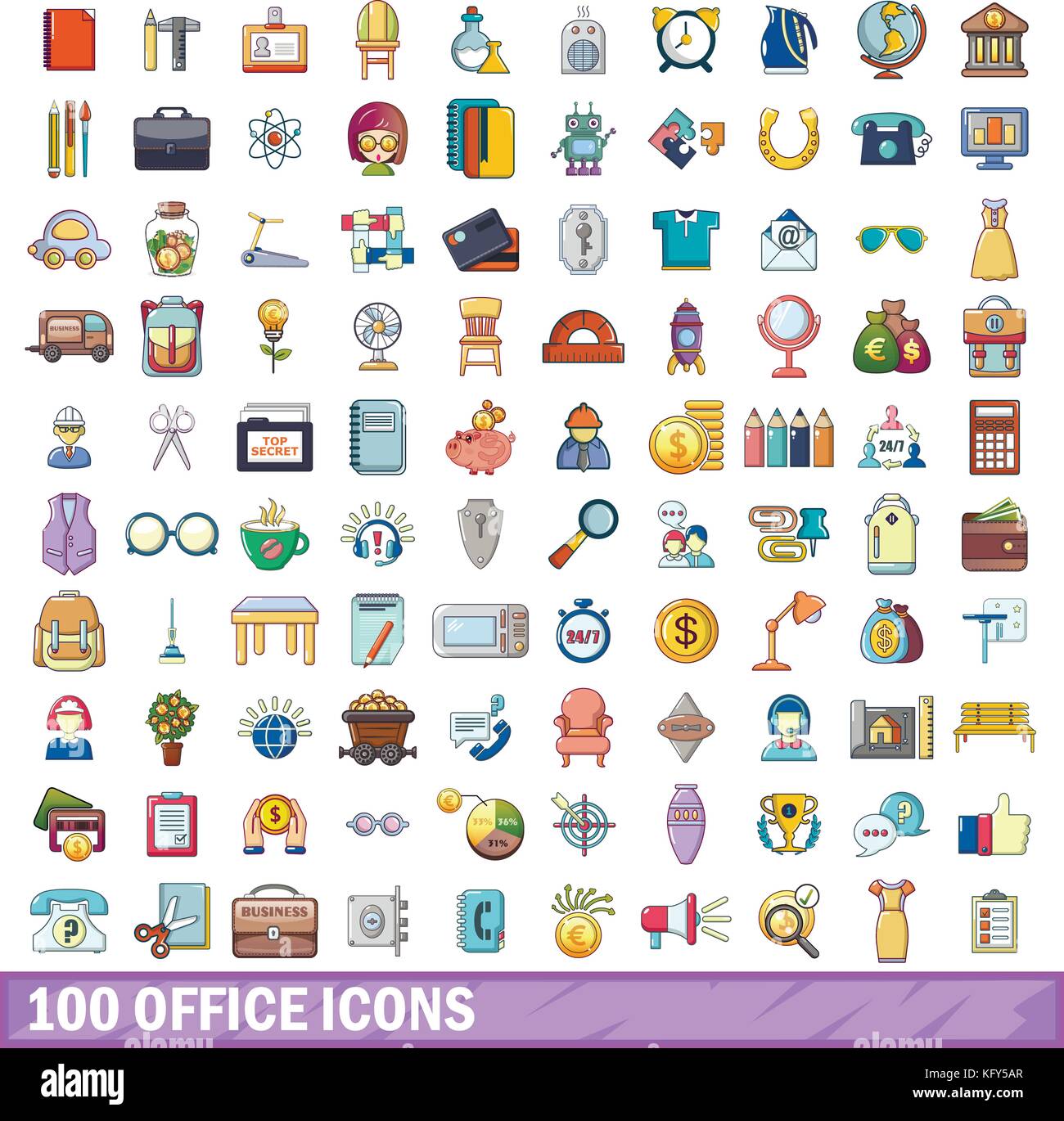 100 office icons set, cartoon style Stock Vector Image & Art - Alamy