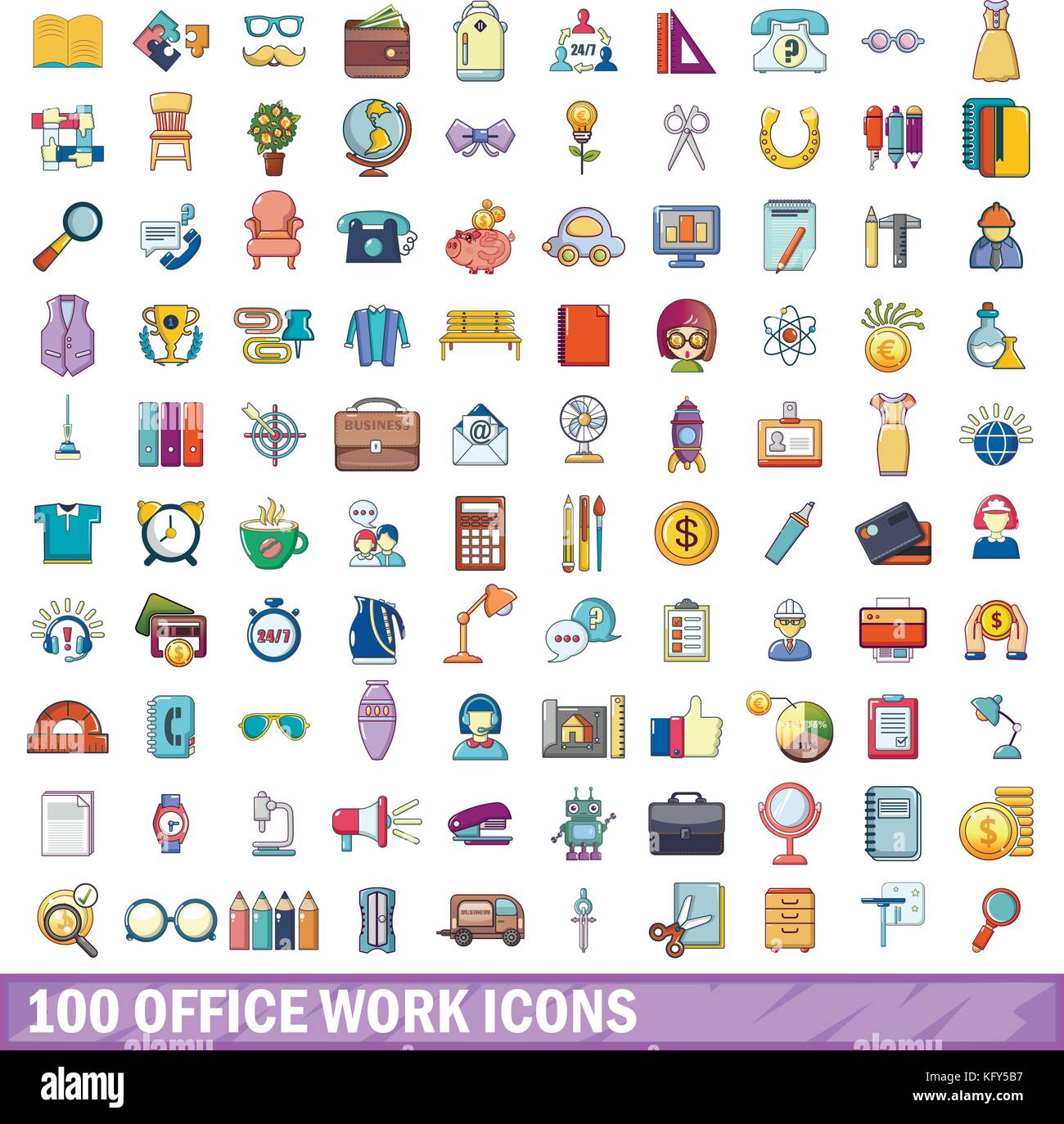 100 office work icons set, cartoon style Stock Vector Image & Art - Alamy