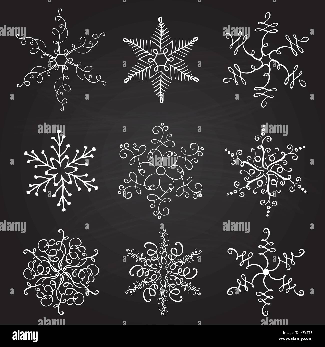 set of nine vintage vector illustration christmas snowflakes on ...