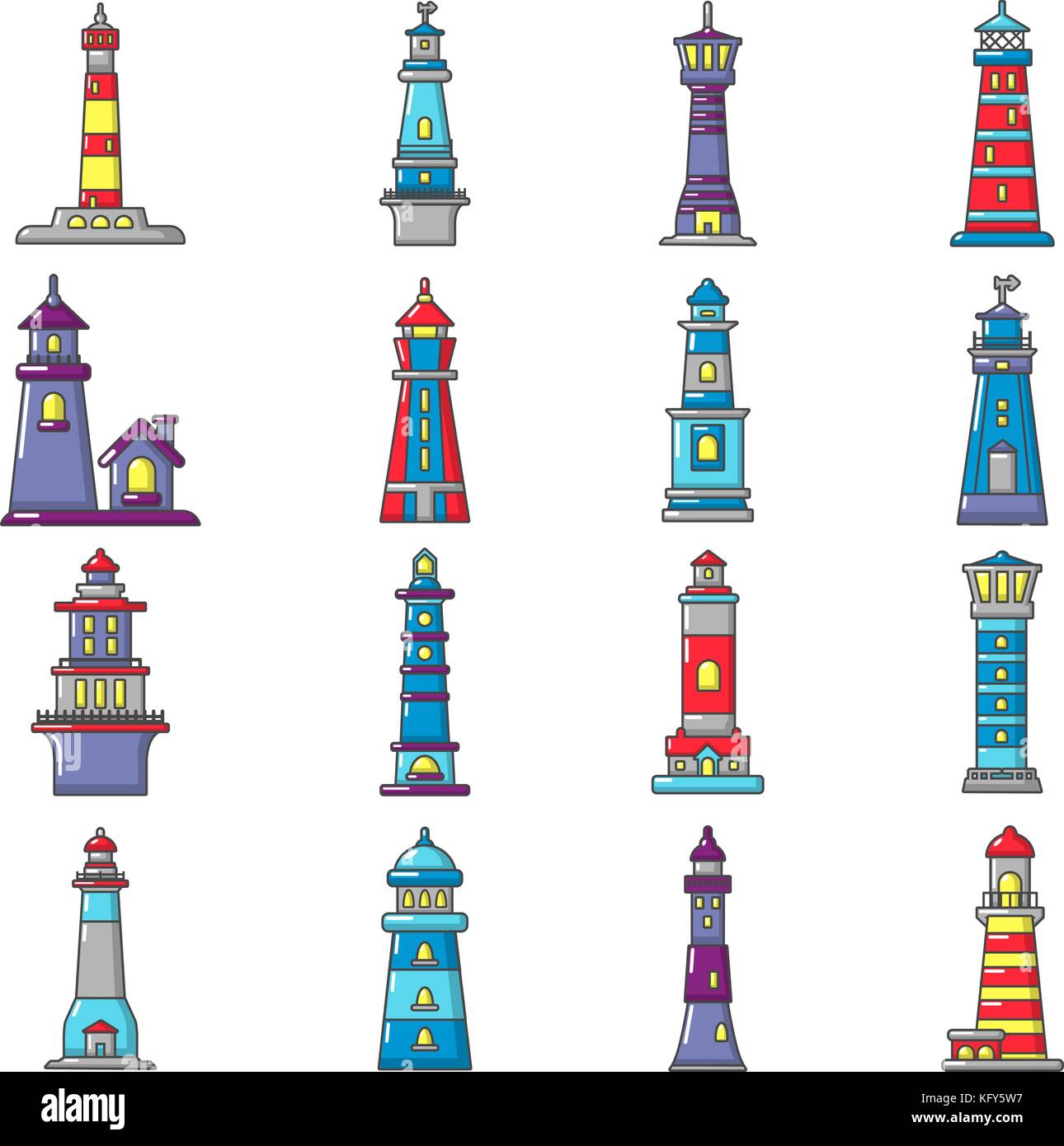 Lighthouse icons set, cartoon style Stock Vector Image & Art - Alamy