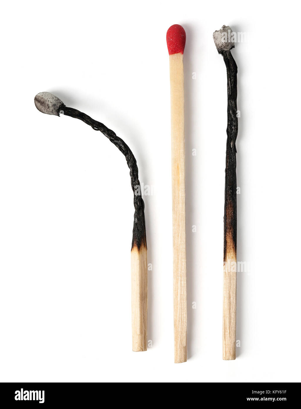 Set of burnt match at different stages isolated on white background ...