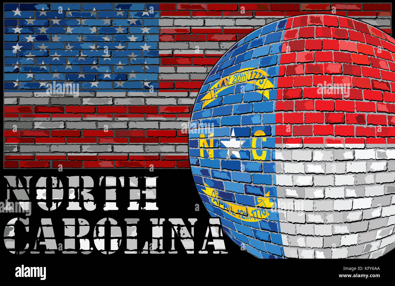 North Carolina flag on the USA flag background - Illustration, Ball ...