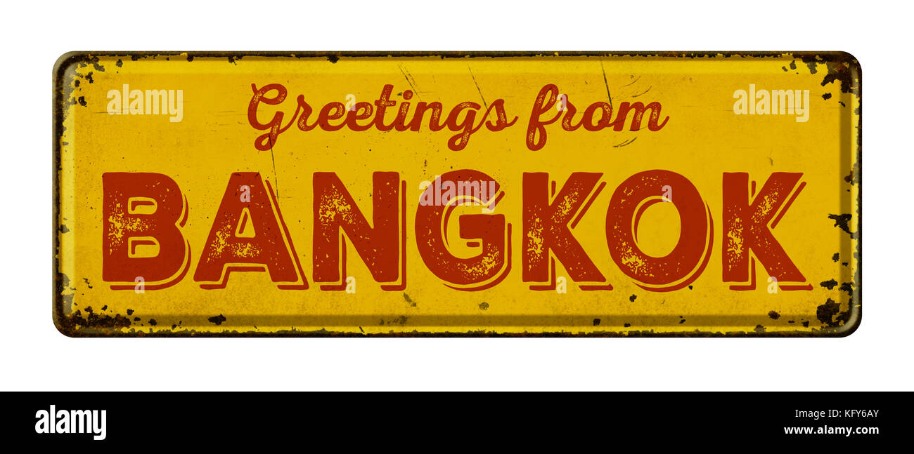 Vintage metal sign on a white background - Greetings from Bangkok Stock ...