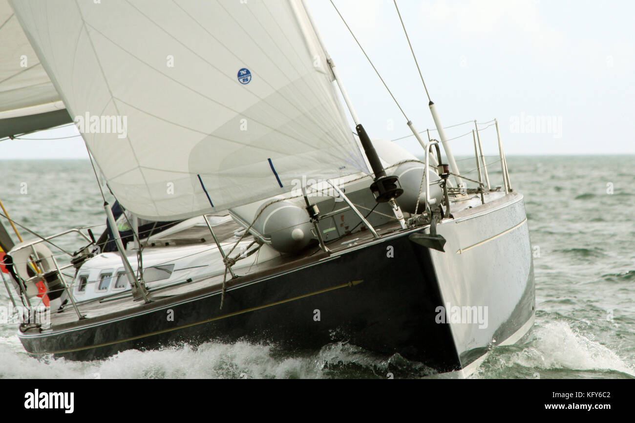 dramatic shot of sailing yacht bearing down at close quarters Stock ...