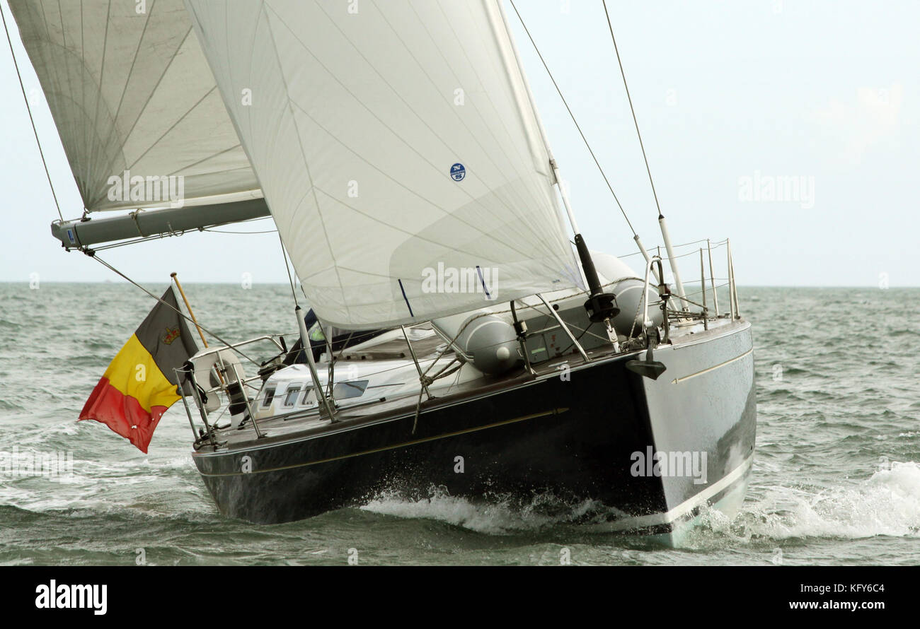 dramatic shot of sailing yacht bearing down at close quarters Stock ...