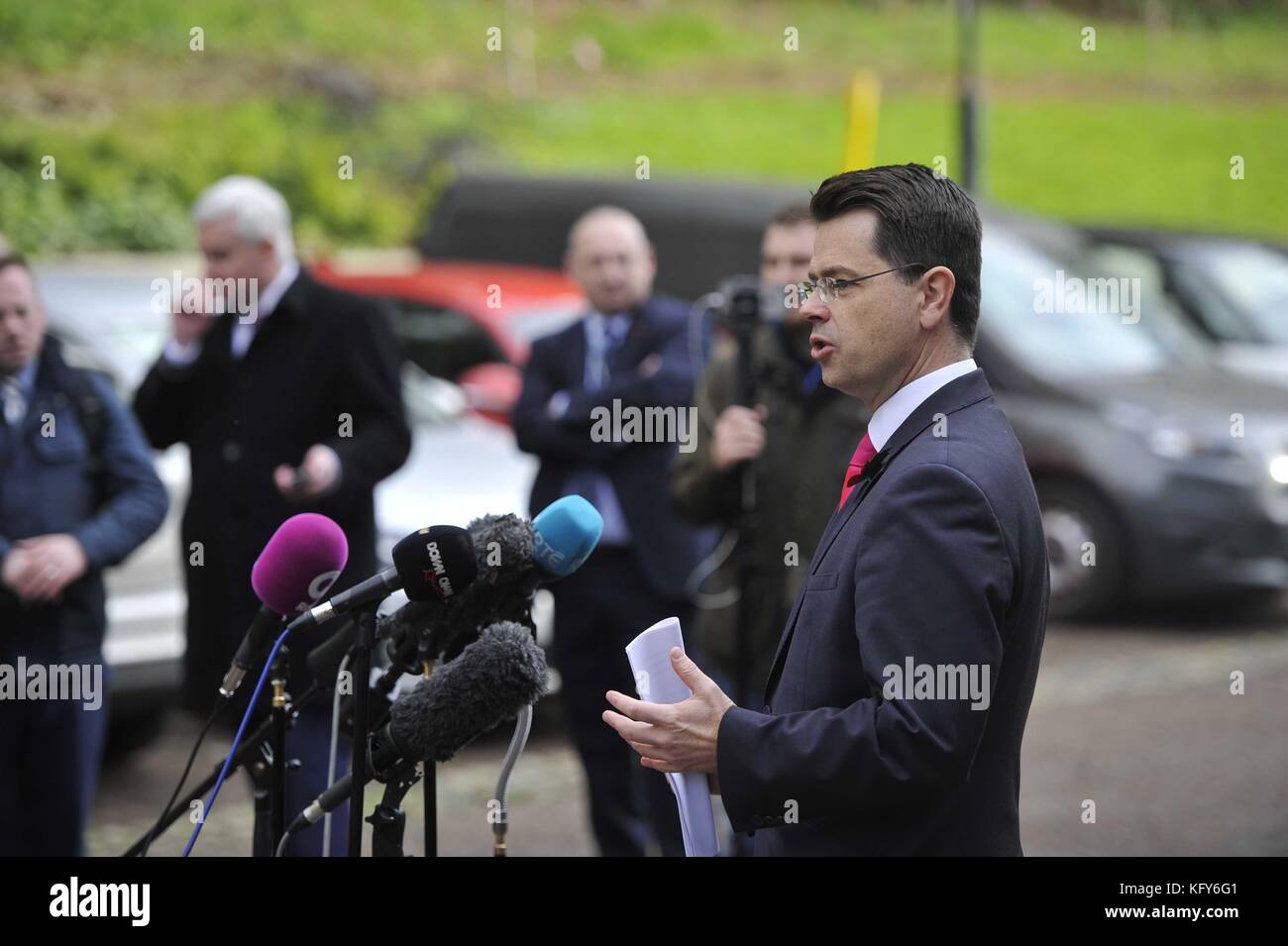 Northern Ireland Secretary James Brokenshire speaks to the media ...