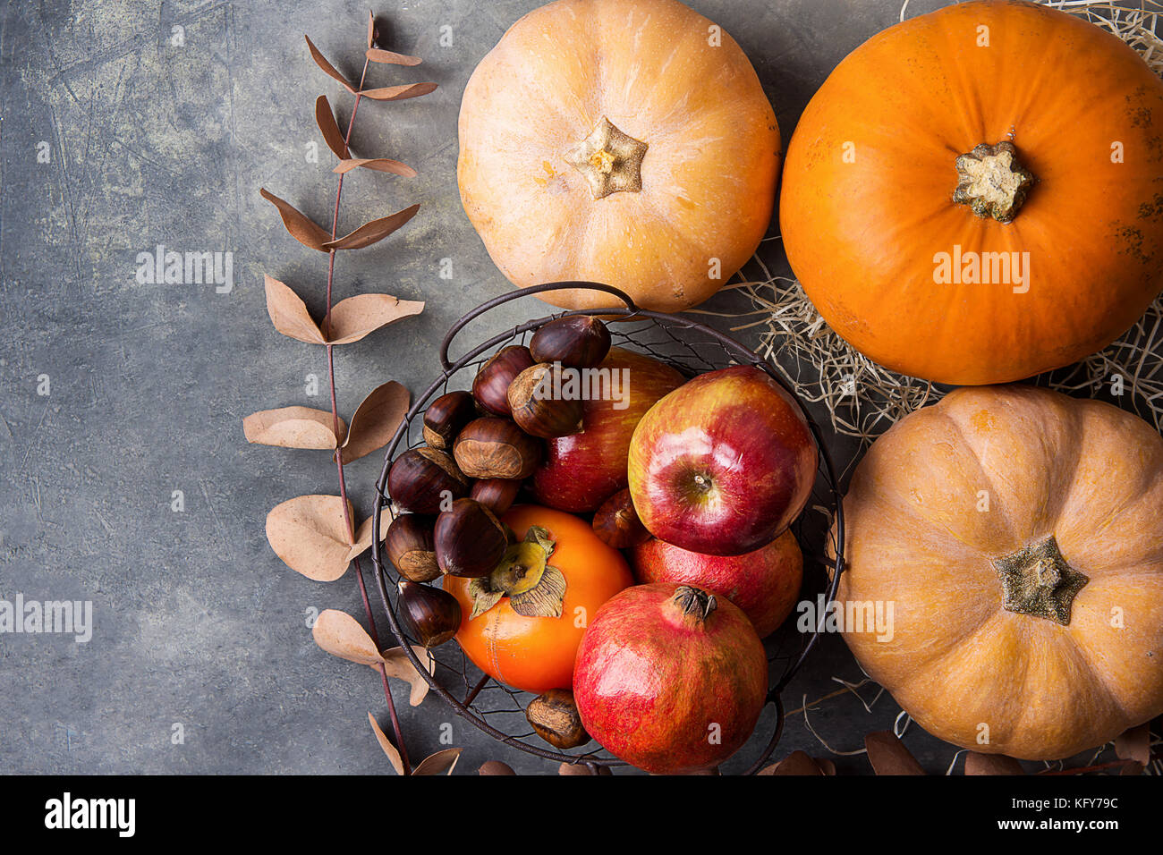 Vibrant Orange Color Pumpkin Ripe Organic Red Glossy Apples ...