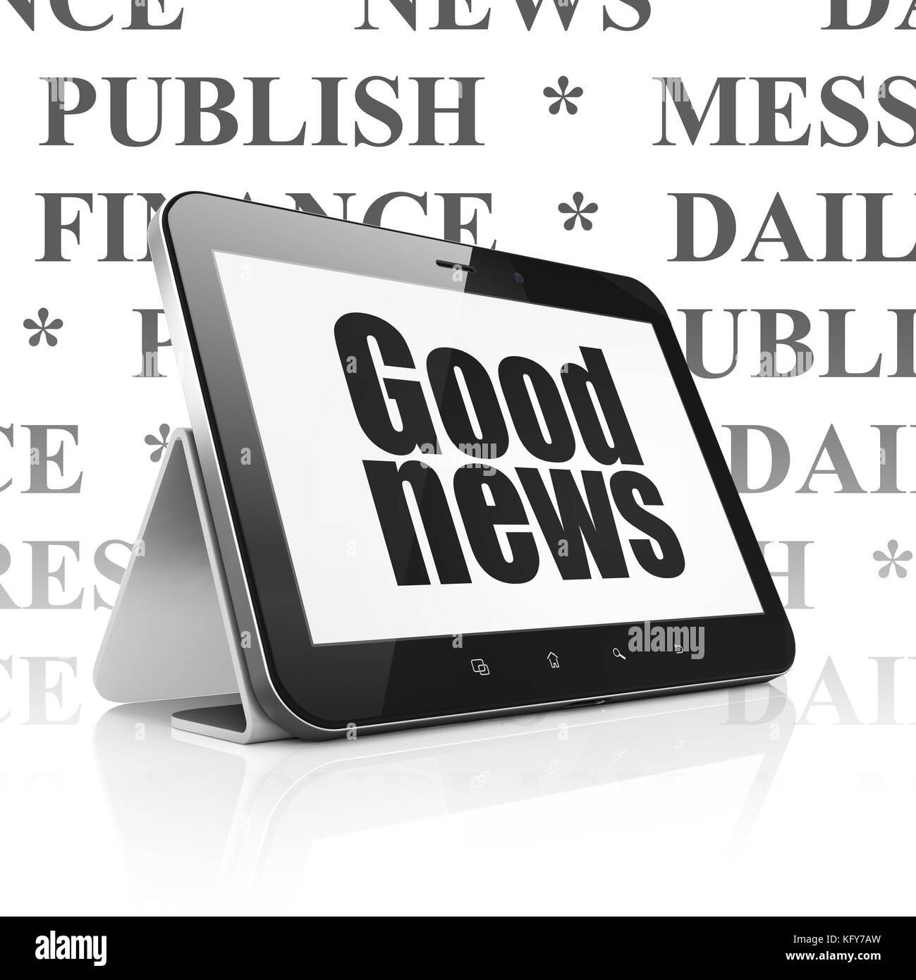 News concept: Tablet Computer with Good News on display Stock Photo - Alamy