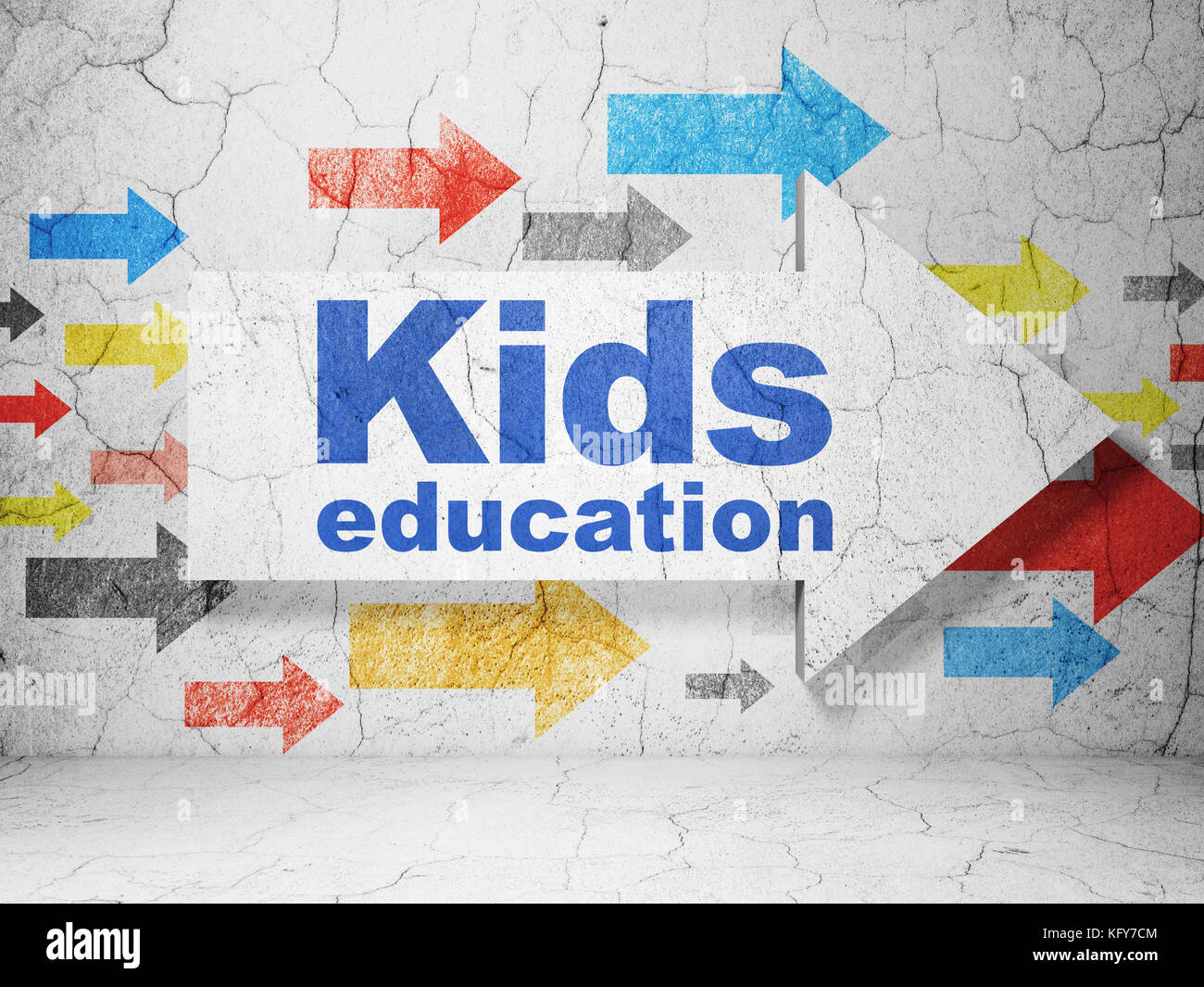 Learning concept: arrow with Kids Education on grunge wall background ...
